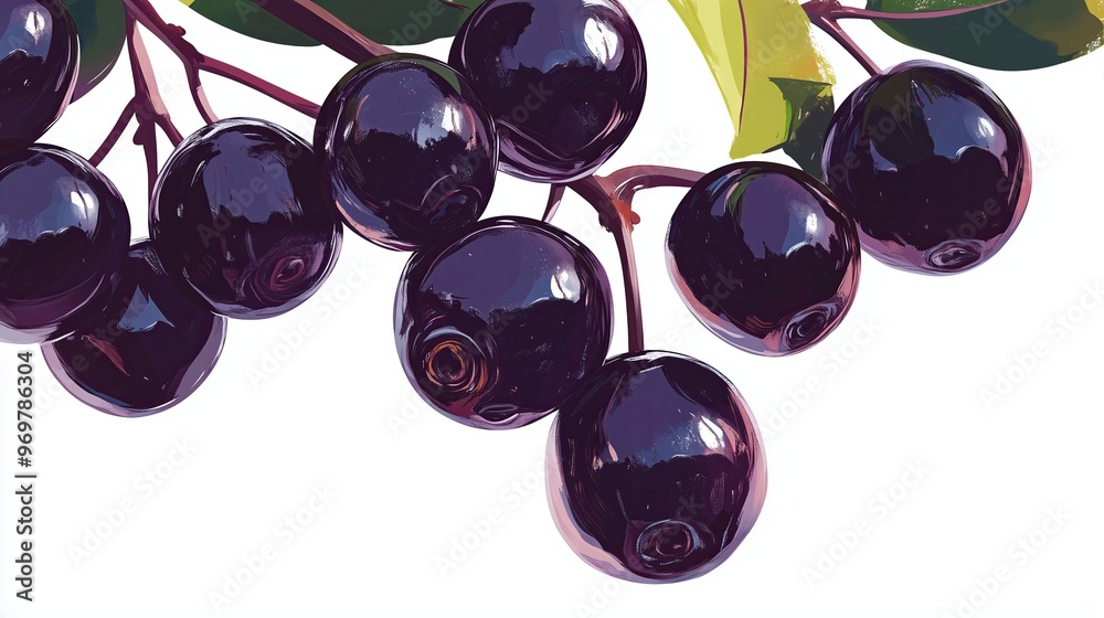 flat style illustration of juicy acai berries on a bright white ...