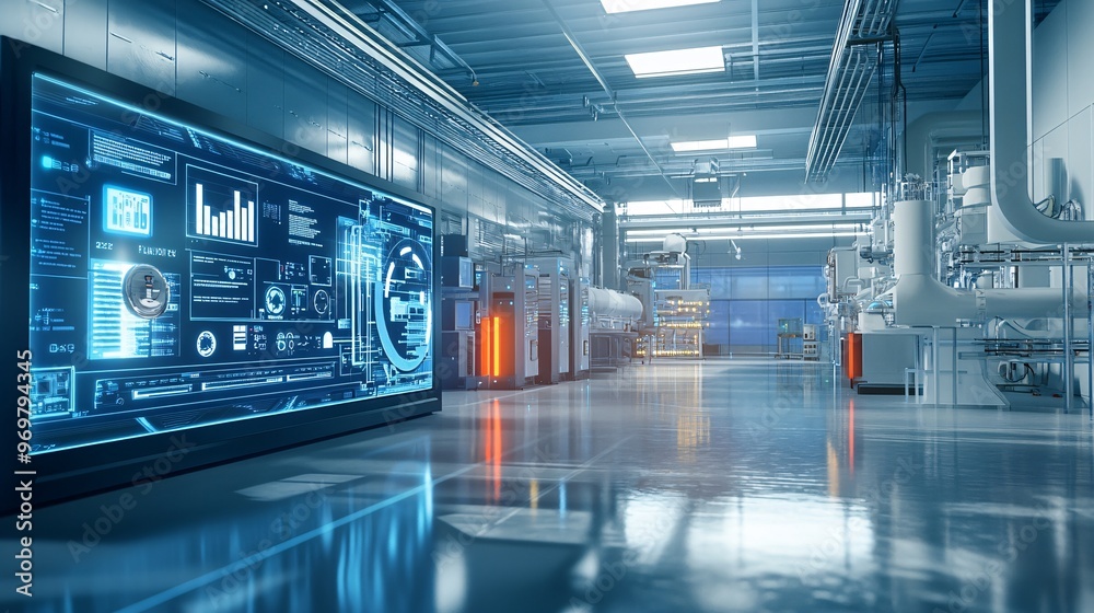 High-tech urban style detailed HVAC system with computerized interface ...