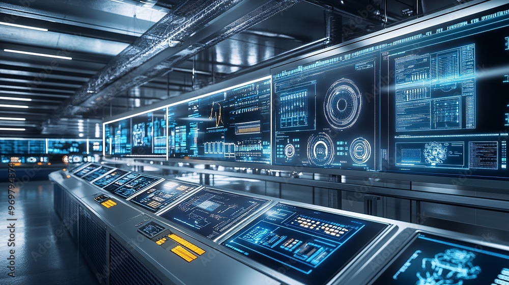 High-tech urban style detailed HVAC system with computerized interface ...