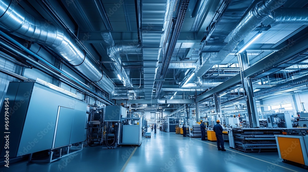 Installation of a modern HVAC system in a large manufacturing plant ...