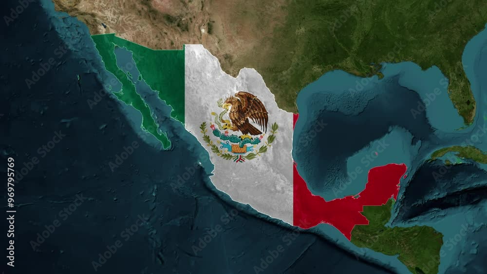 Zoom from Earth to Mexico. (Country Flag) World map animation with ...