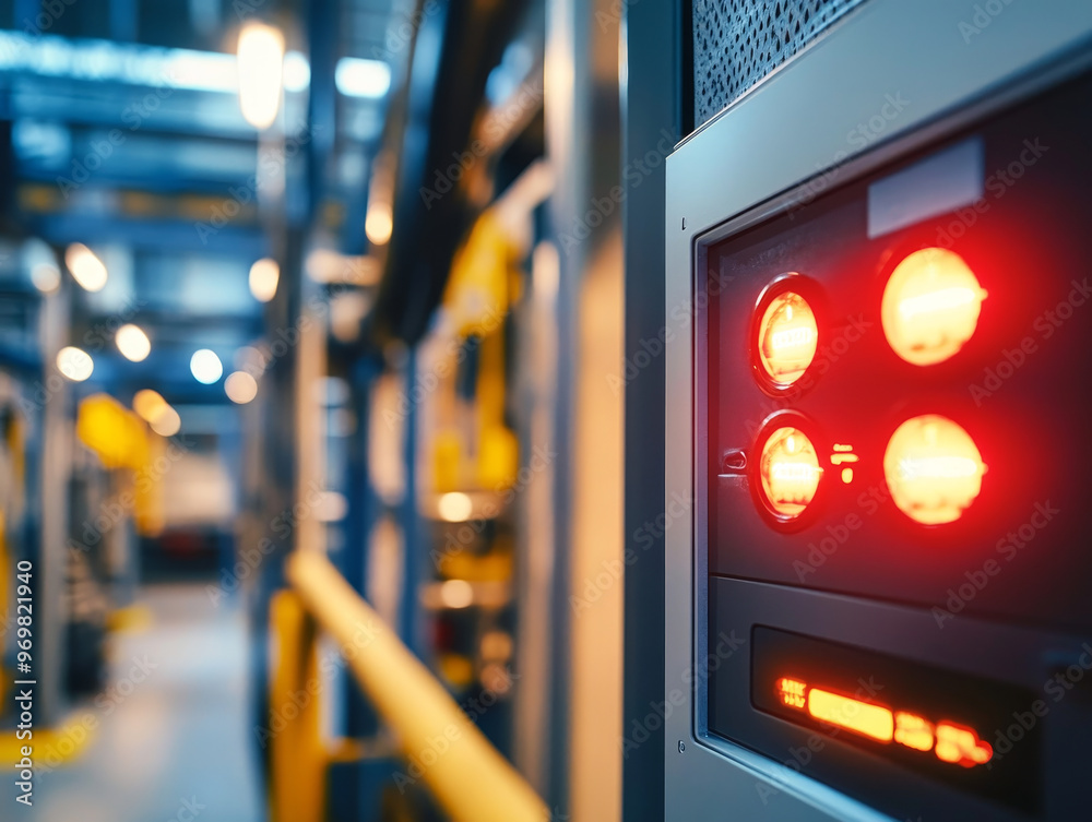 Industrial fire alarm system test in factory setting, showcasing ...