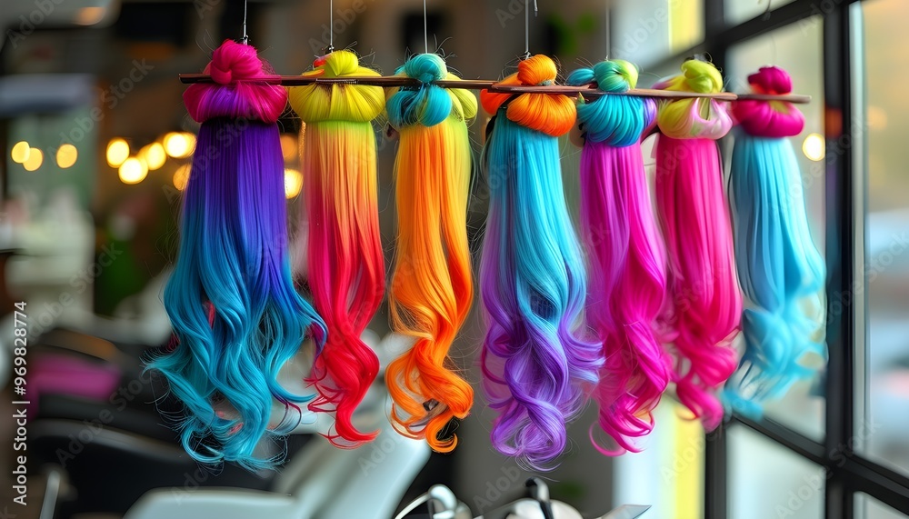 Dynamic hair salon showcase featuring vibrant hair extensions and ...