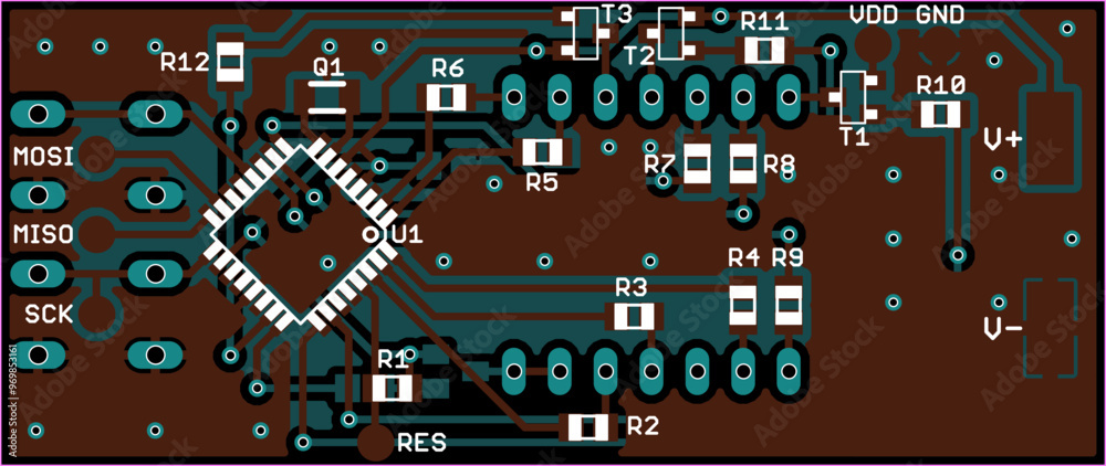 Vector printed circuit board of electronic device with components of ...