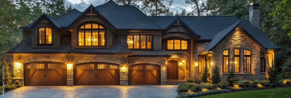 A beautifully designed suburban home with a three-car attached garage ...