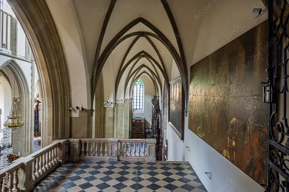 Interior of Gothic style Holy Trinity Basilica (Bazylika Swietej Trojcy ...