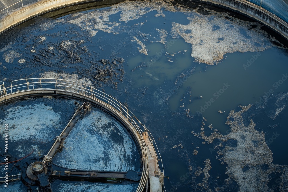An aerial view of an aerated activated sludge tank at a wastewater ...
