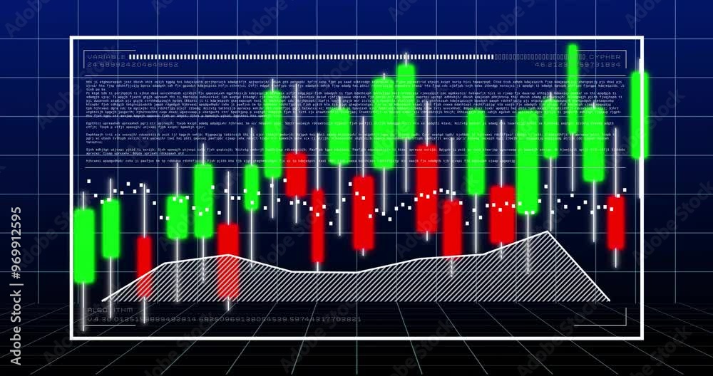 Candlestick chart and financial data analysis animation over grid ...