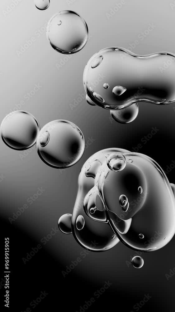 Vertical video. Animation of liquid bubbles. Chaotic movement of liquid ...