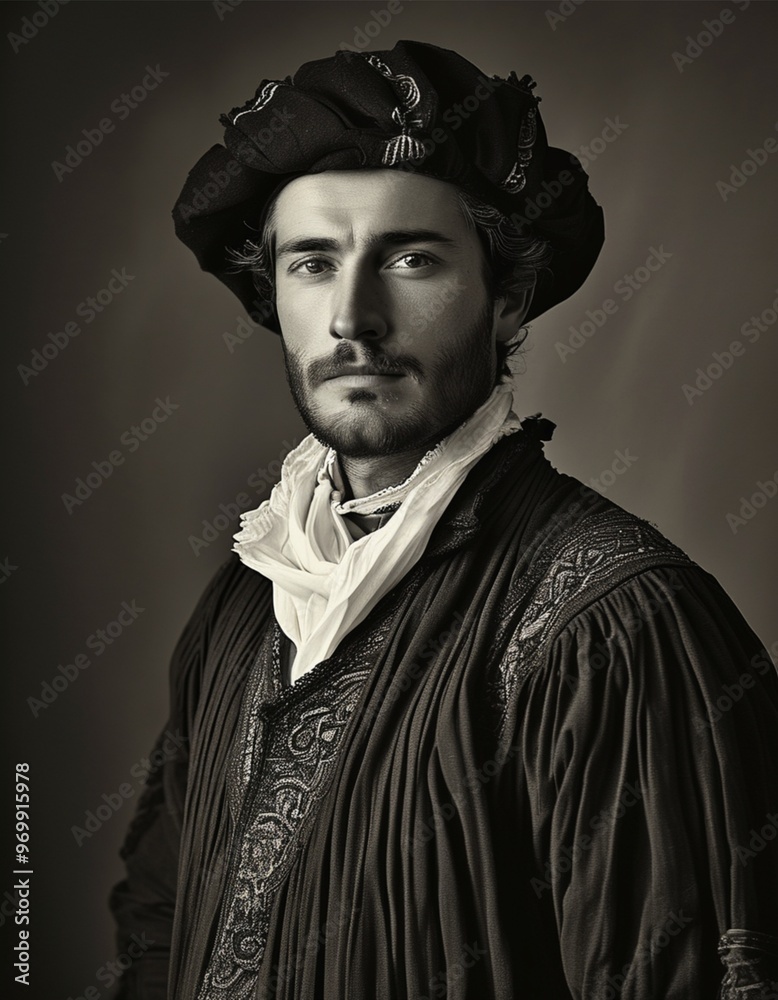 1910s vintage portrait of an Italian man, black and white photo of a ...