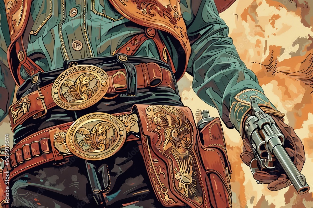 Classic western scene featuring a cowboy with a pistol, showcasing ...
