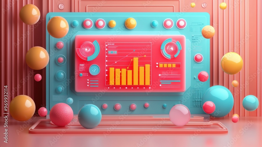 Risk analysis, red and green indicators on a digital dashboard, 3D ...