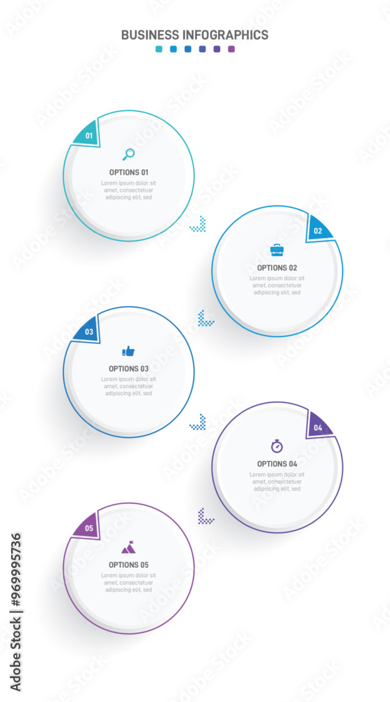 Vetor de Vertical progress bar featuring 5 arrow-shaped elements ...