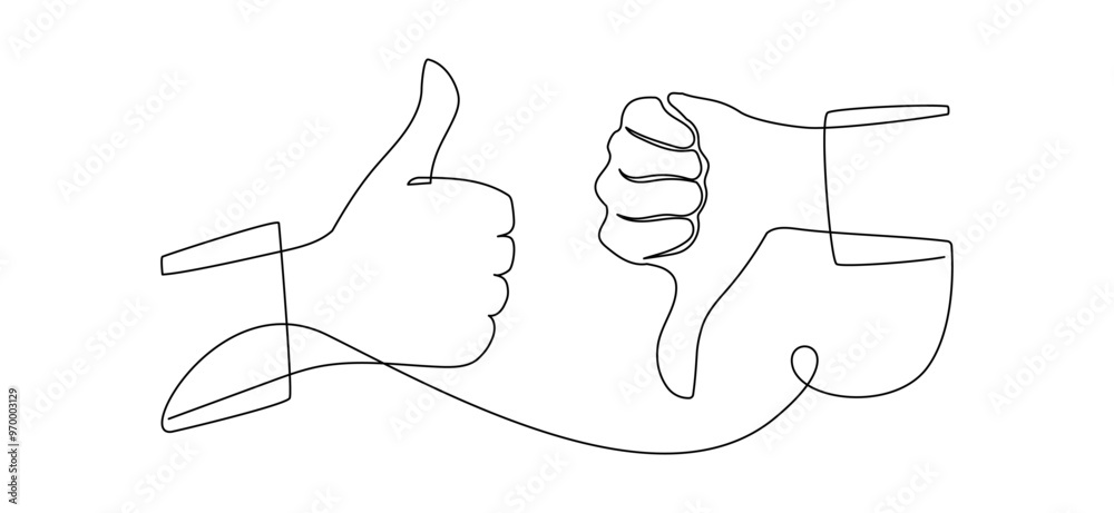 Thumbs up and down in one continuous line drawing. Hand showing like ...
