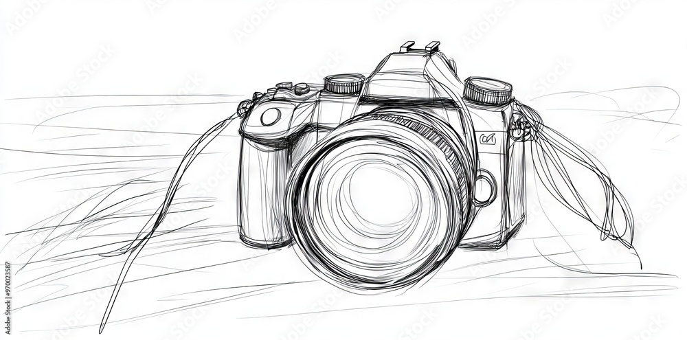 Drawing of a camera in a single line. Illustration of a minimal logo ...