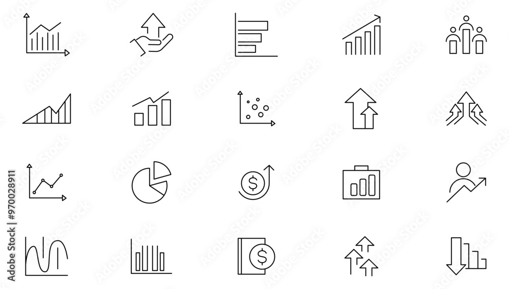 Growth line icon collection. Pack pictograms with leadership, vision ...
