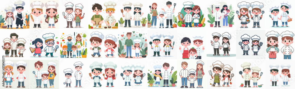 vector set of full body chef characters with flat design style Stock ...