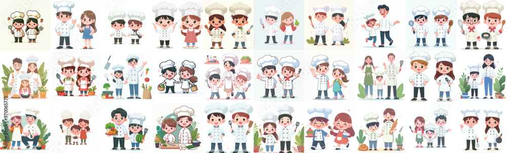 vector set of full body chef characters with flat design style Stock ...