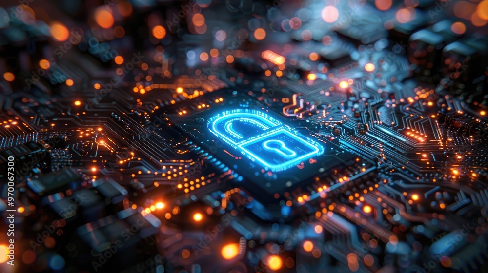 Cyber security and data protection on internet. virtual lock shield, secure access, encrypted ...