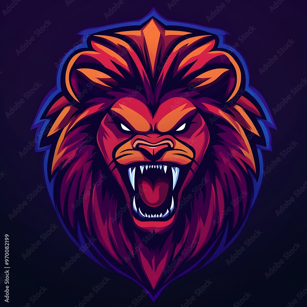 Roaring Lion Mascot Design with Red and Blue Color Palette Stock ...