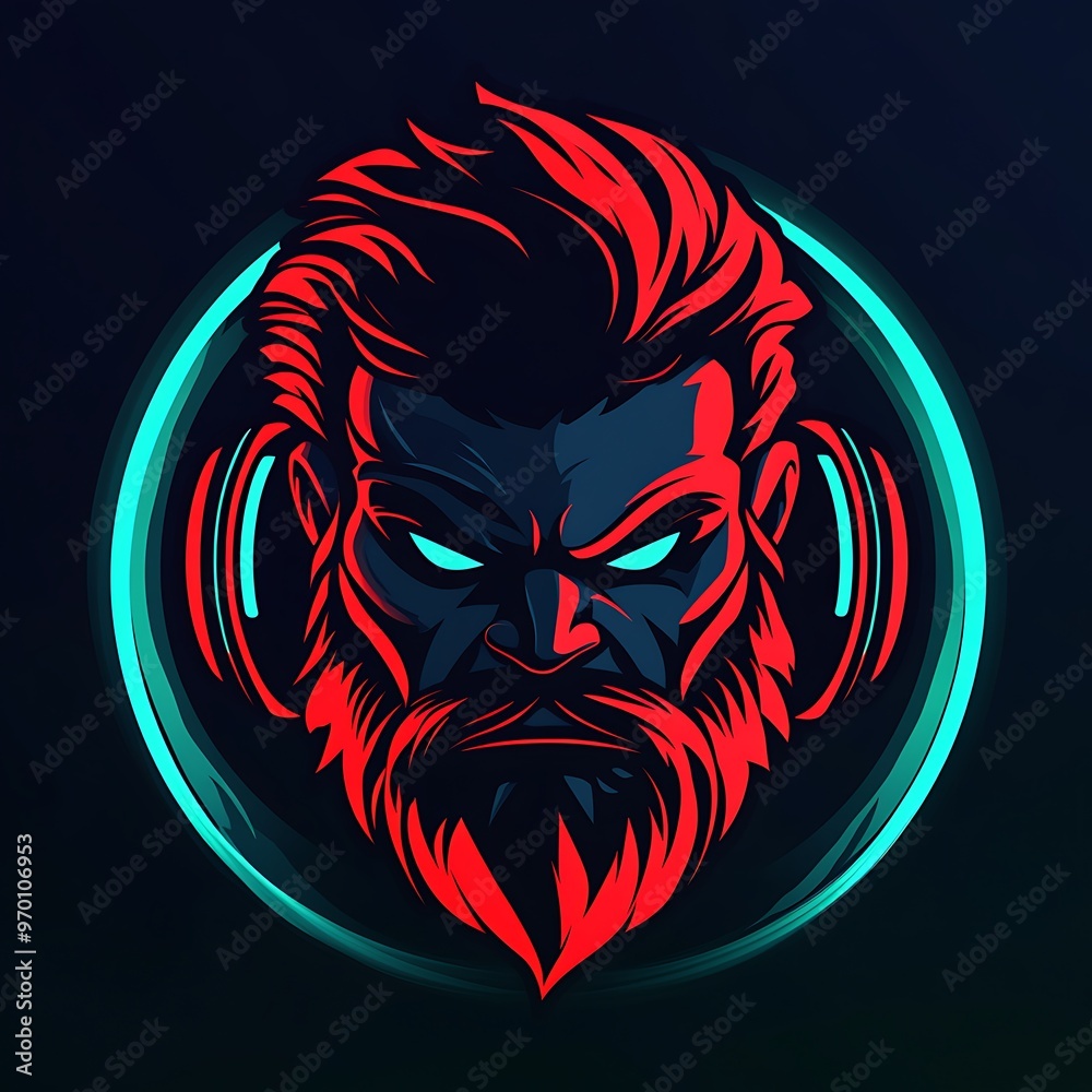 Cyberpunk warrior gamer avatar with red beard and glowing eyes Stock ...