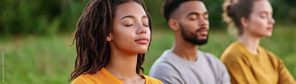 Support Group Members Practice Breathing Exercises in a Sunny Park ...