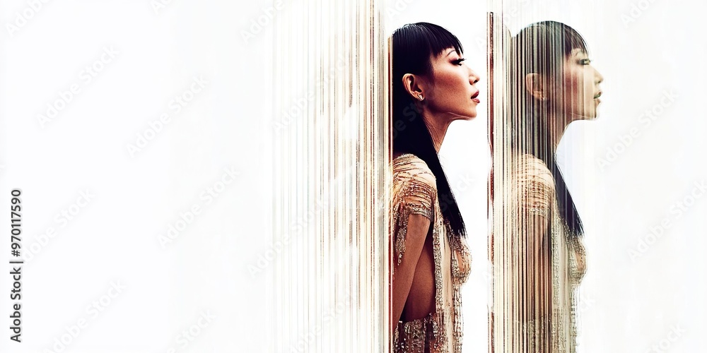 Digital woman face for AI technology concept. Glitched and corrupted ...