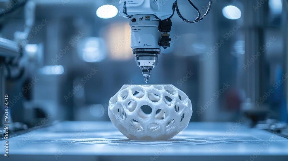 Robot performing a quality control scan on a 3D-printed object ...