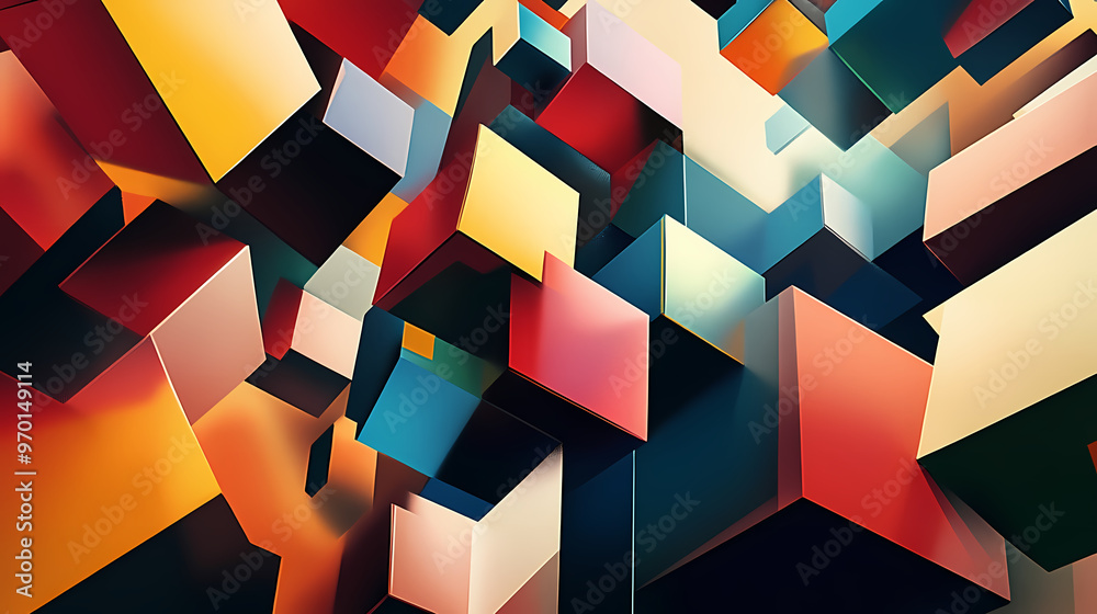 A visually captivating display of cubist art, where cube shapes appear ...
