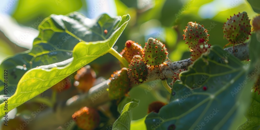 Infestation of Fig Wax Scale parasitic mealybug cochineal Ceroplastes ...