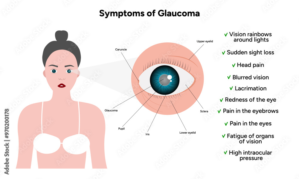 Symptoms of Glaucoma eye problem infographic and information Stock ...
