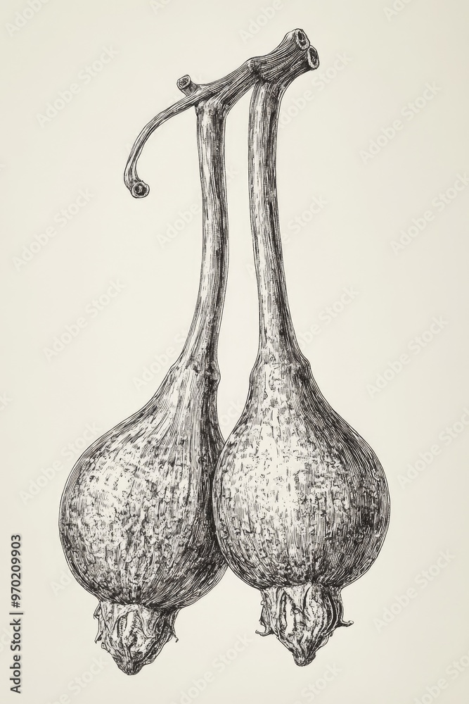 Line art illustration of Siliques a fruit characterized by two fused ...