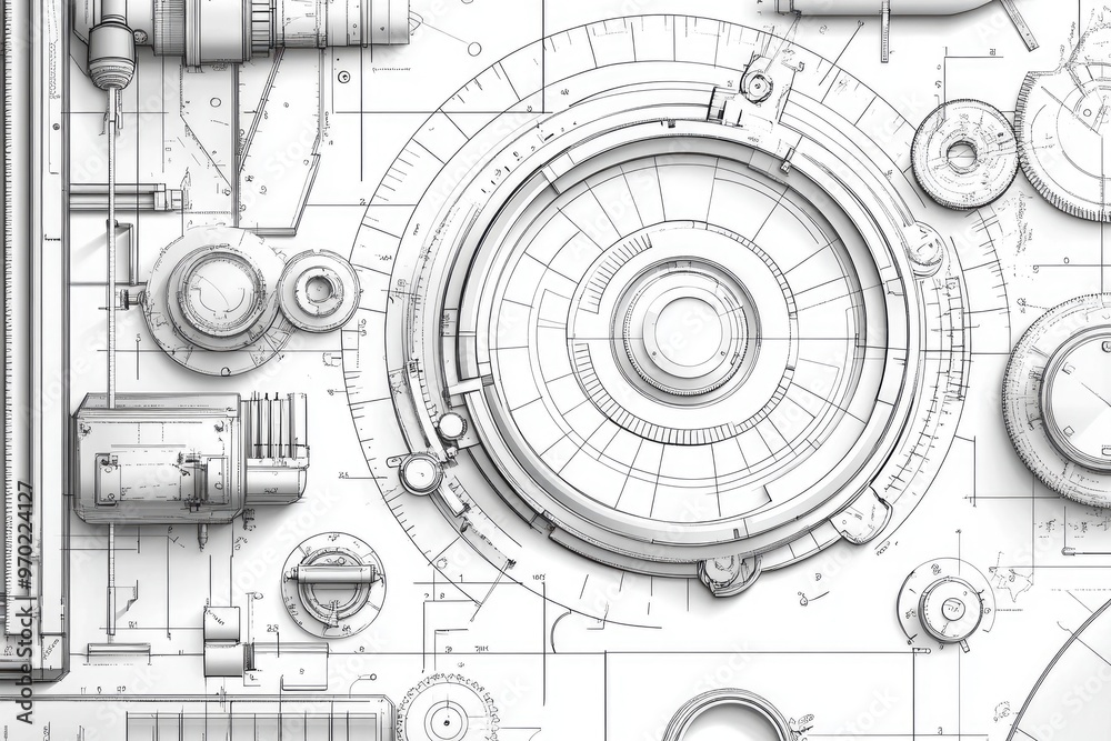 Line art illustration representing mechanical engineering with ...