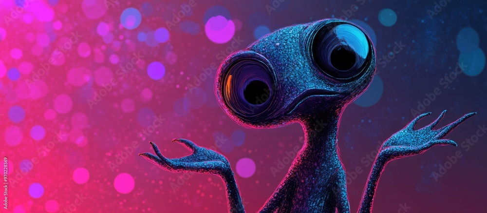 Surreal cartoon depiction of an unusual alien character expressing ...