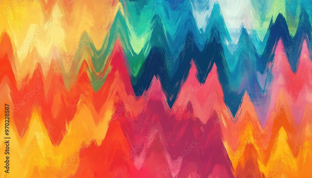 Vibrant digital illustration featuring abstract multi colored zigzag ...