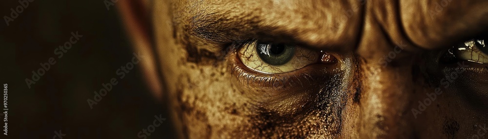 Close-up of a dramatic eye with gritty texture, showcasing intense ...