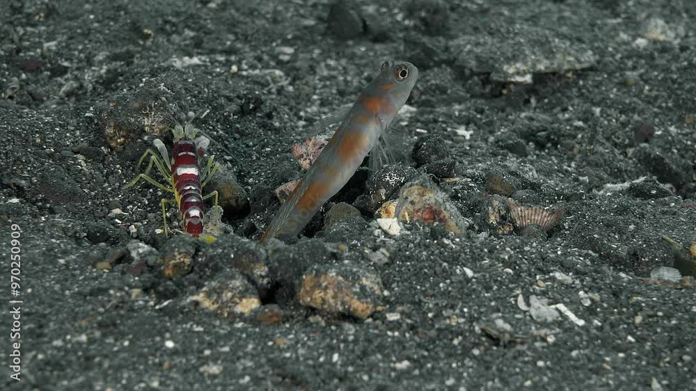 The fish and shrimp live in the same hole. Flagtail Shrimpgoby 10 cm ...