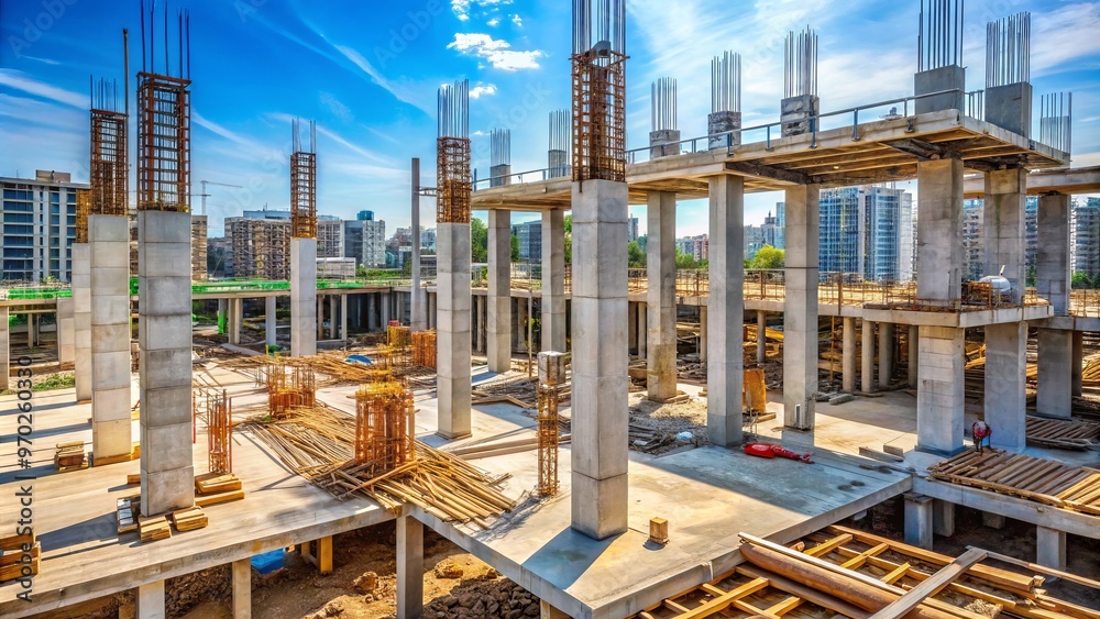 State-of-the-art urban structures feature reinforced concrete columns ...