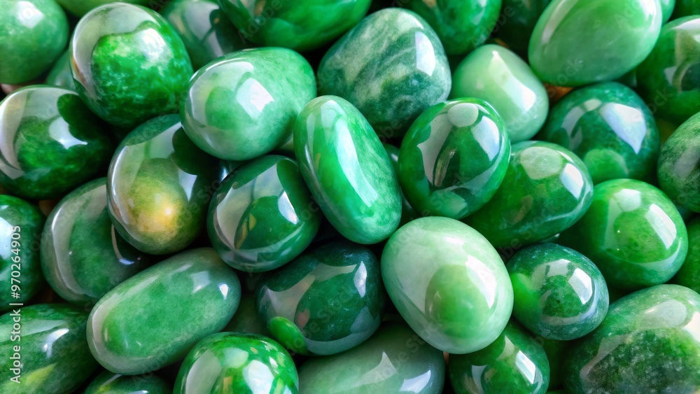 Vibrant green jade stones arranged in a pile, showcasing their smooth ...