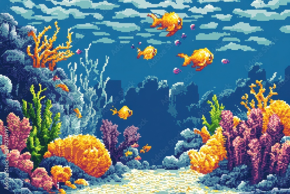 Pixelated Underwater World with 8-bit Seaweed and Transparent Water for ...
