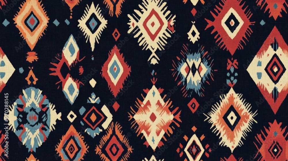 Seamless pattern featuring ethnic motifs with lozenges geometric ...