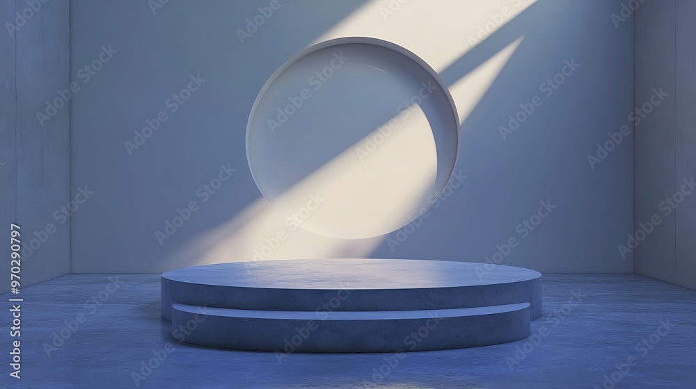 A simple two-tiered round platform made of white marble, positioned ...