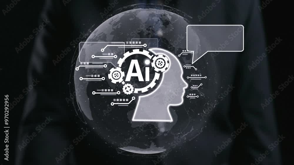 Human interact with AI artificial intelligence brain processor in ...