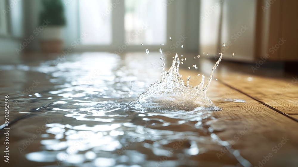 Hidden flood damage in a home, close-up on water pooling near ...