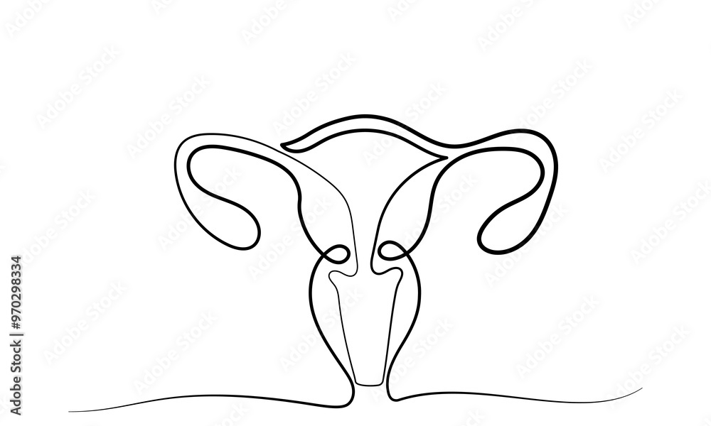 Continuous line drawing of women's Uterus and Ovary. One line Female ...