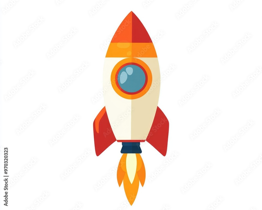 Vibrant rocket illustration on a white background for design projects ...