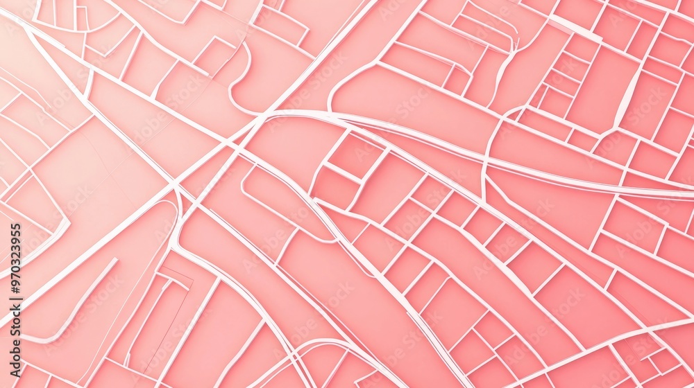 Street map illustration featuring white lines on a pinkish red gradient ...