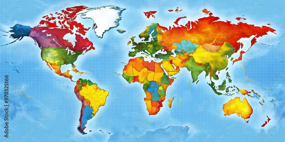 Vibrant world map with countries highlighted in colorful gradients on a ...