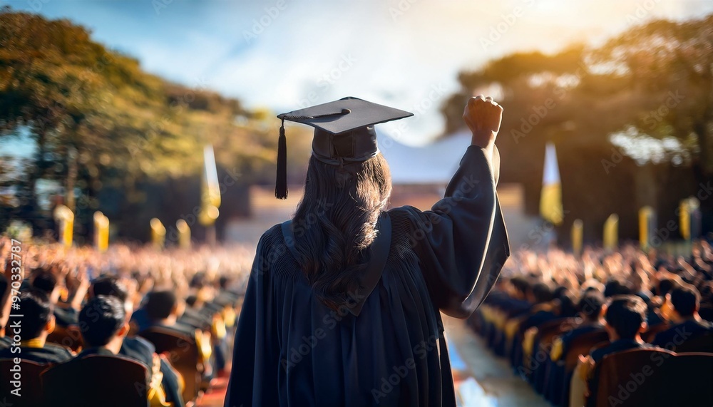 graduate walking across the stage to receive their diploma, with family ...