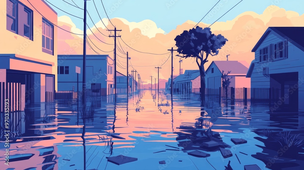Flooded Urban Area Inundated Streets And Homes From Natural Disaster ...